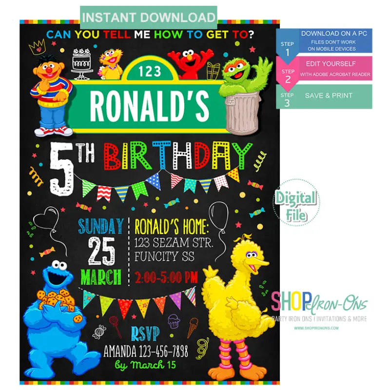 Sesame Birthday Invitation Template Birthday Boy Sesame Street PNG,